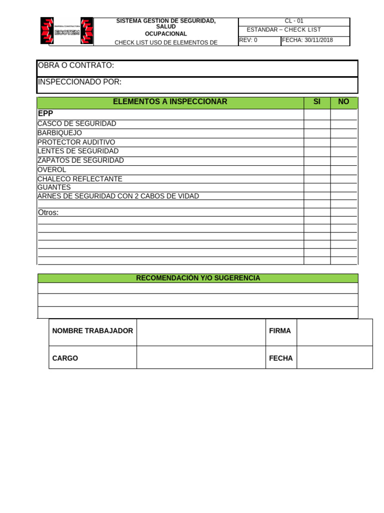 Lista de Verificación de EPP en Obra | PDF