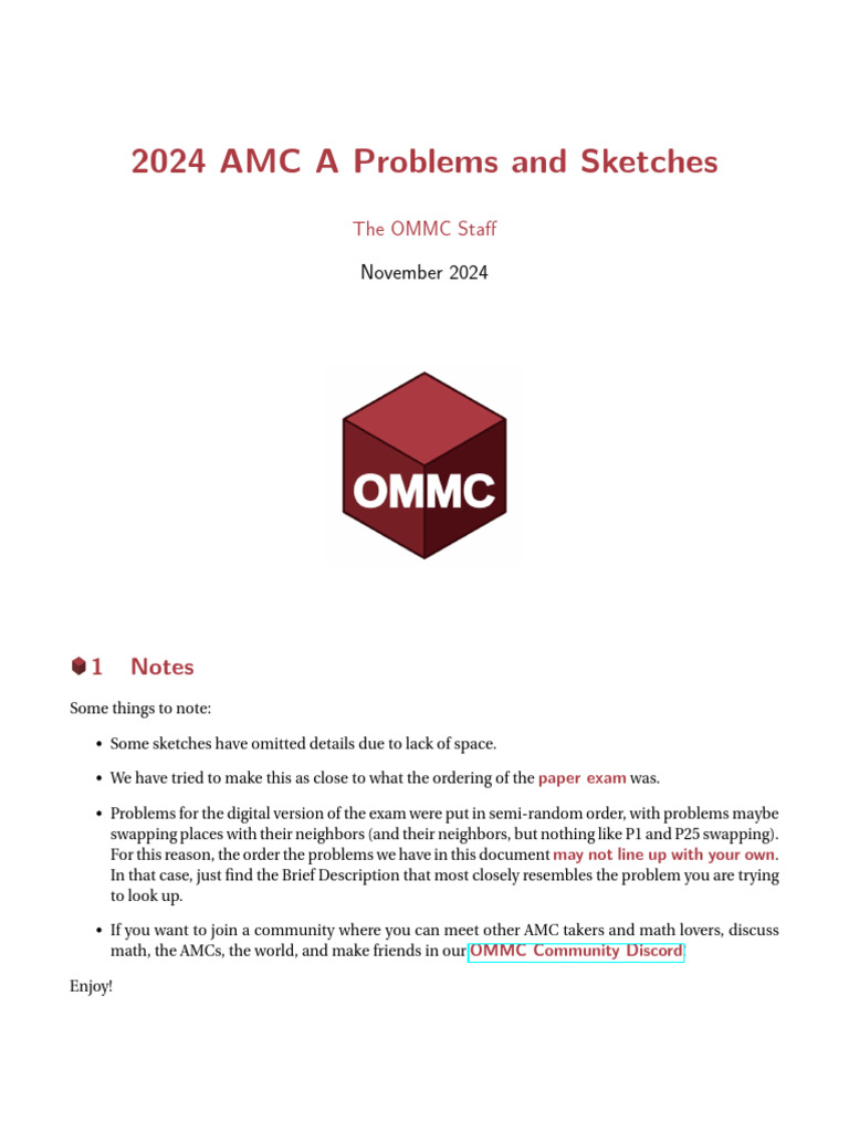 2024 AMC Problems and Answers OMMC | PDF | Algebra | Geometry