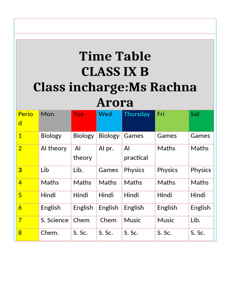 Time Table of IX B | PDF