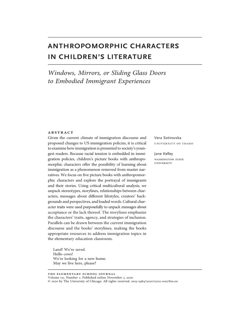 Anthropomorphic Characters in Children's Literature Windows, Mirrors ...