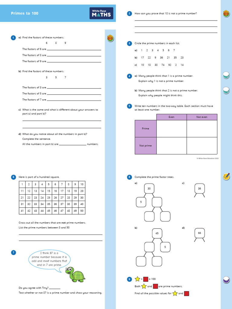 Y6 Autumn Block 2 WO5 Primes To 100 2022 | PDF | Prime Number | Mathematics