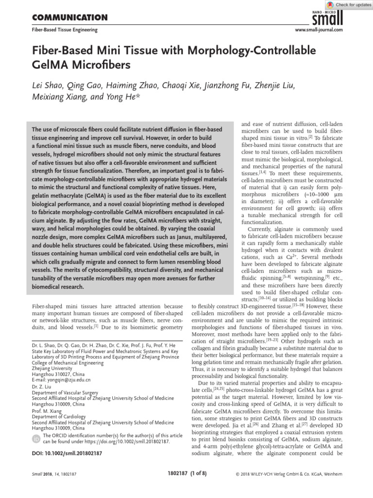 Small - 2018 - Shao - Fiber Based Mini Tissue With Morphology ...