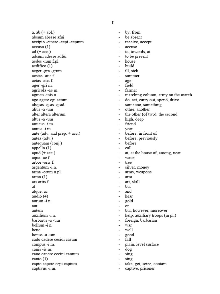 Latin Vocabulary Reference | PDF