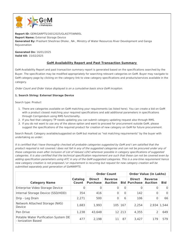 GeM Availability & Transaction Summary | PDF | Solid State Drive ...