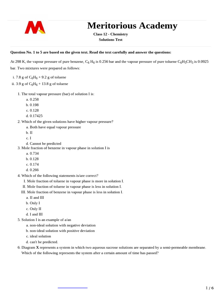 12 Chemistry Solution Tp01 | PDF | Solubility | Physical Chemistry