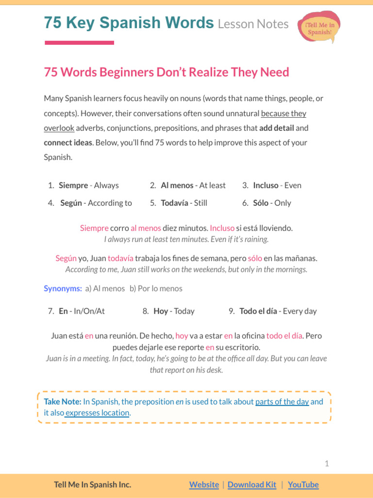 Essential Spanish Words for Beginners | PDF | Language Mechanics ...