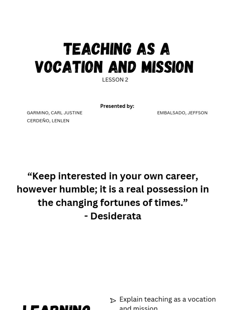 Lesson 2 Teaching As A Vocation and Mission | PDF
