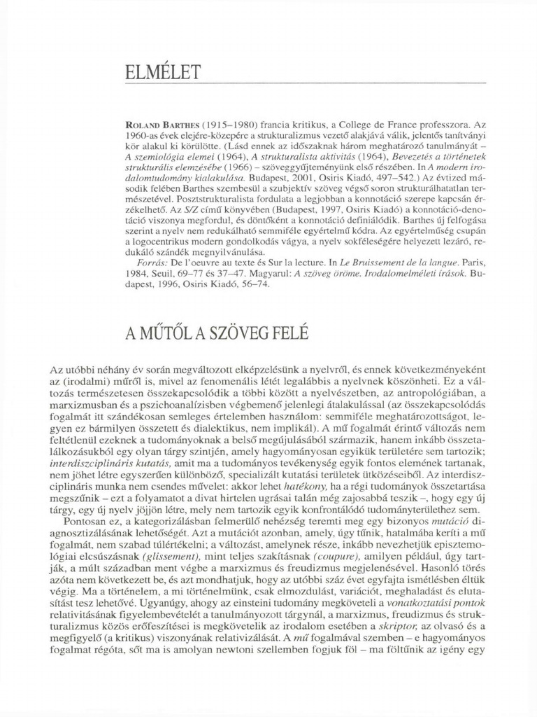 Barthes - A Mutol A Szoveg Fele | PDF