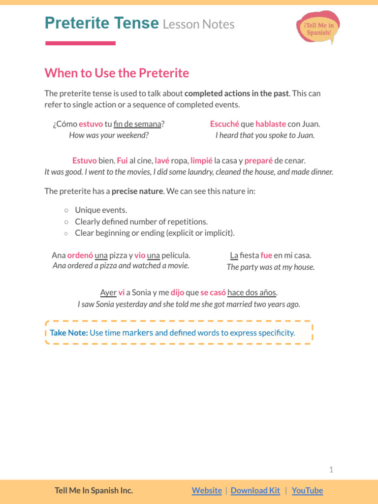 Preterite Tense - YouTube Lesson Notes | PDF | Language Mechanics ...