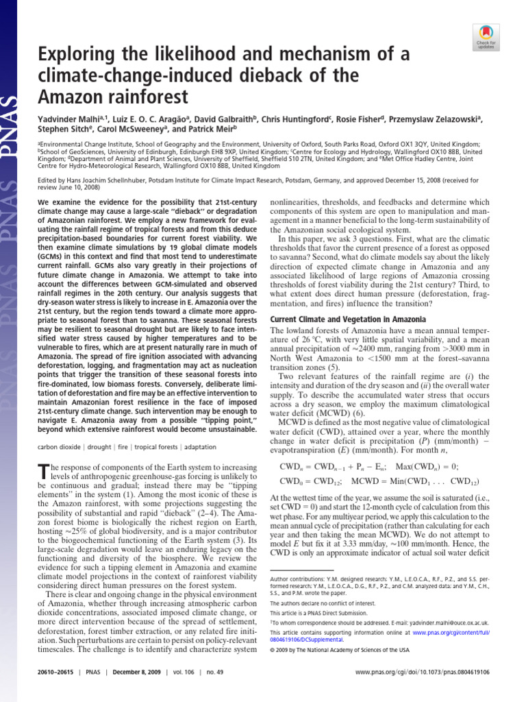 Malhi Et Al 2009 Exploring The Likelihood and Mechanism of A Climate Change Induced Dieback of ...