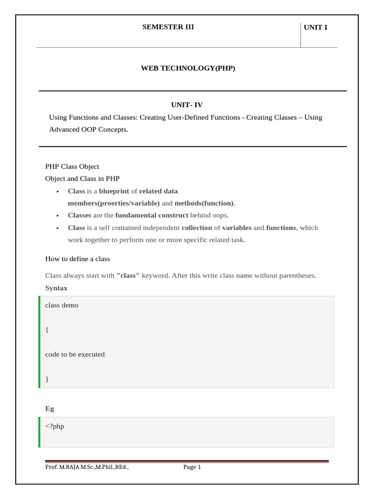 Unit Iv Wt Php Iib Com Ca Pdf Class Computer Programming Parameter Computer