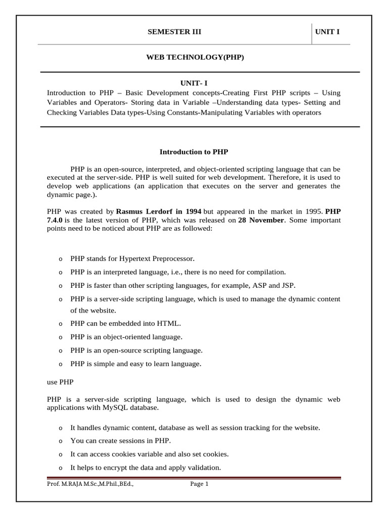 Unit 1-Wt-Php-Iib - Com (Ca) | PDF | Php | World Wide Web