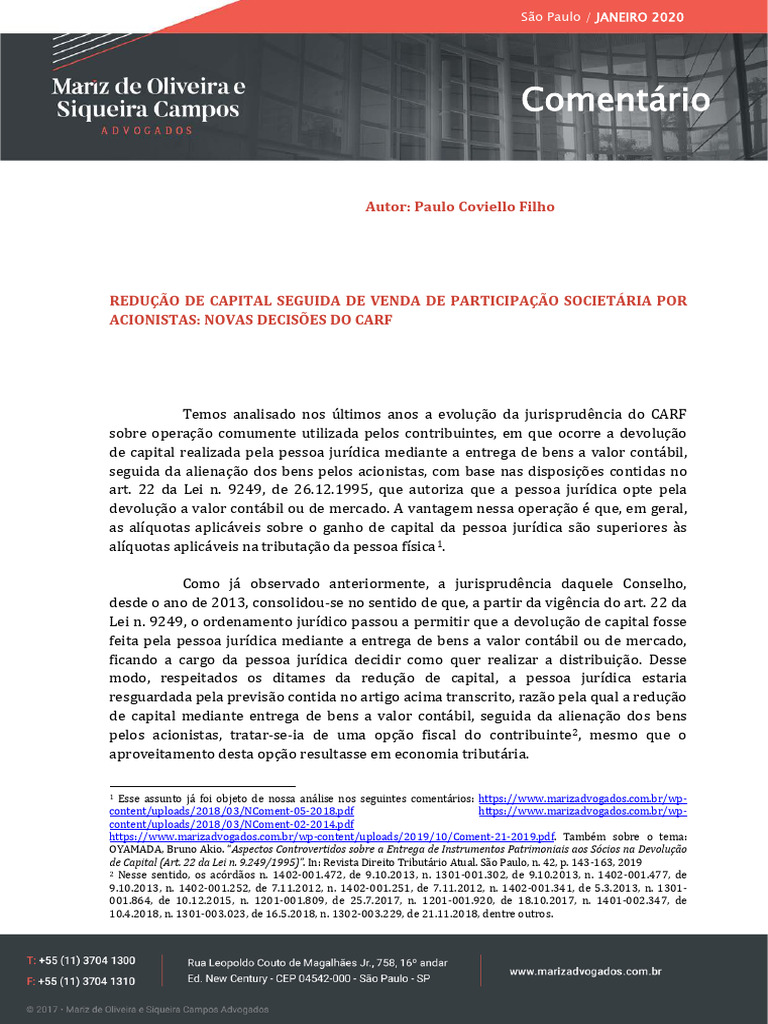 Redução de Capital - Novas Decisões Do CARF | PDF | Contabilidade ...