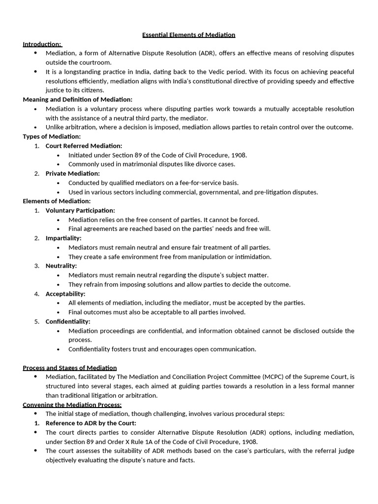Essential Elements of Mediation | PDF | Mediation | Alternative Dispute ...