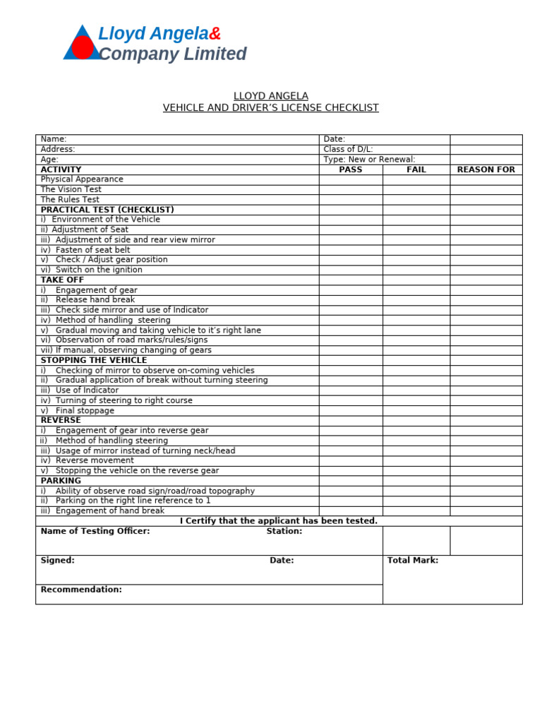 Driver's License Checklist | PDF