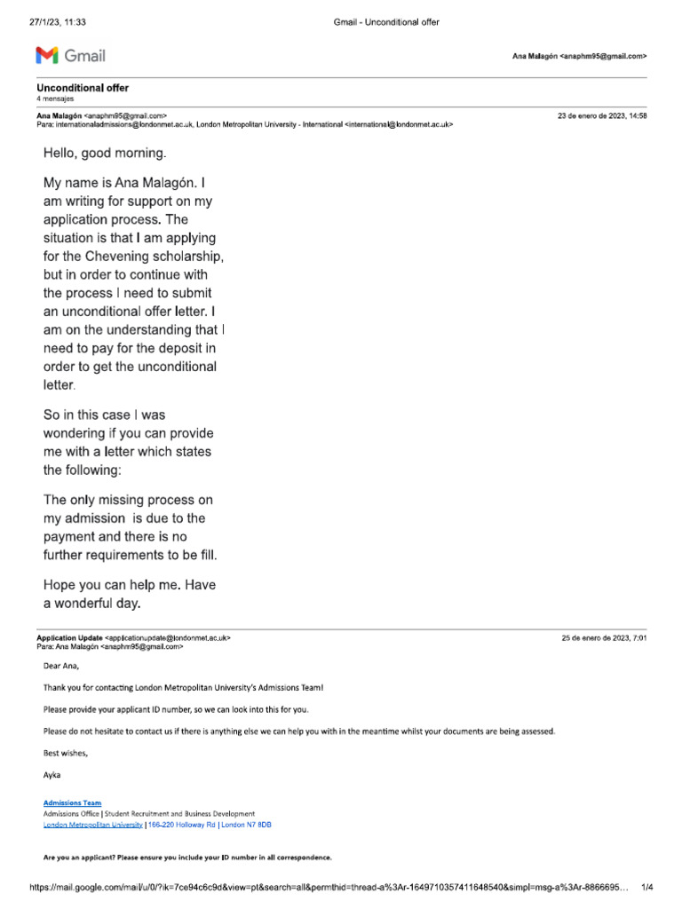 Unconditional Offer | PDF