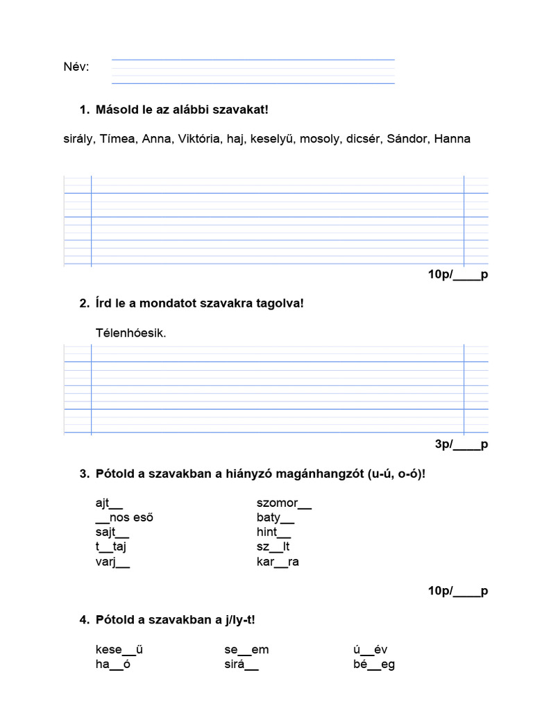 Masodik Osztaly Felevi Dolgozat | PDF