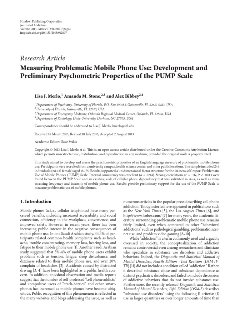 Measuring Problematic Mobile Phone Use Development | PDF