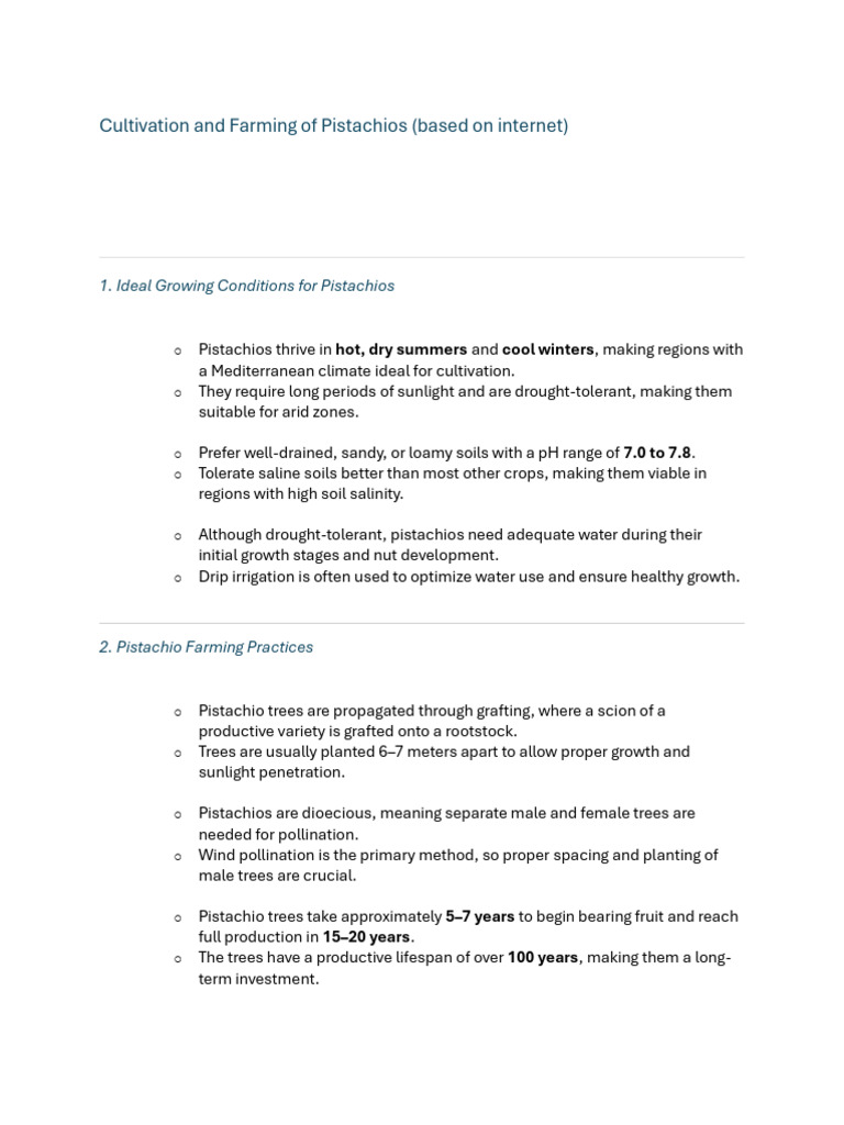 Cultivation and Farming of Pistachios | PDF | Agriculture | Sustainable Agriculture
