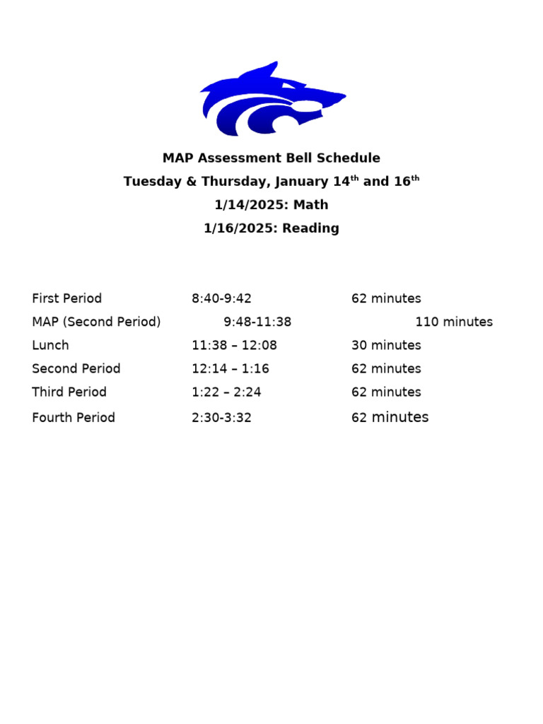 MAP Assessment Schedule January 2025 | PDF