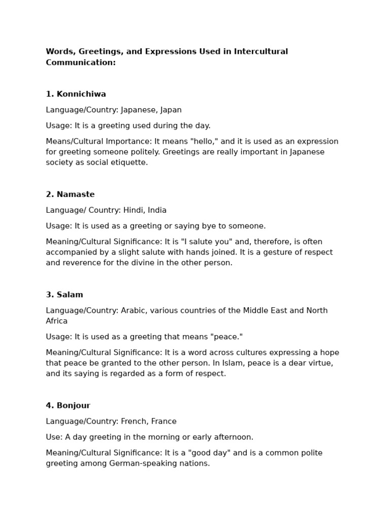 Intercultural Greetings and Gestures Guide | PDF