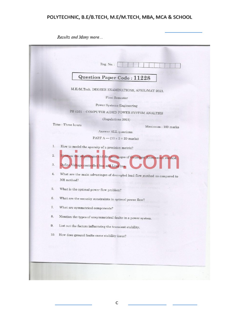PS 4101 Computer Aided Power System Analysis | PDF