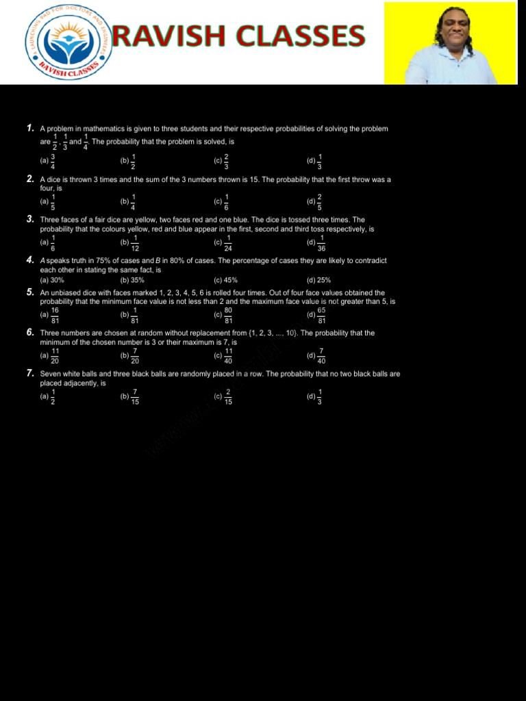 Probability Exercise | PDF | Probability | Dice