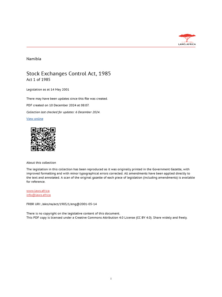 Stock Exchanges Control Act 1985 | PDF | Securities (Finance) | Stocks