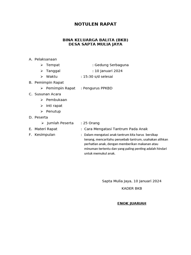 Notulen Rapat BKB | PDF