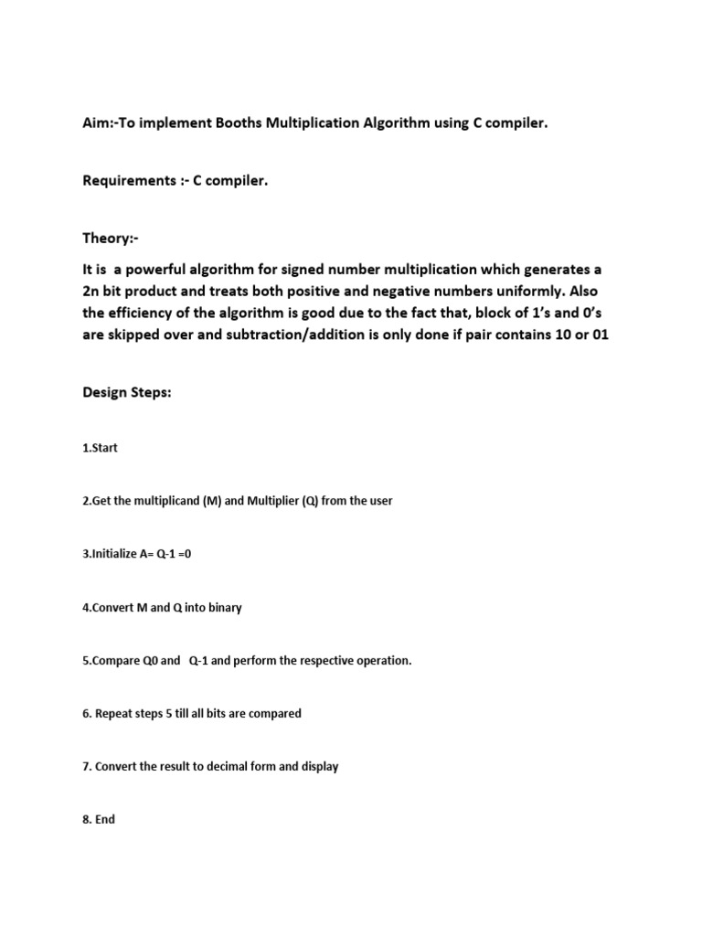 Booth algo using C | PDF | Multiplication | Arithmetic