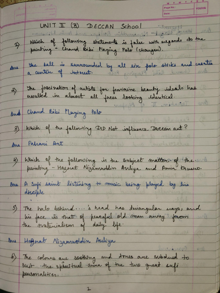 Unit 2 (B) Deccan School MCQs | PDF