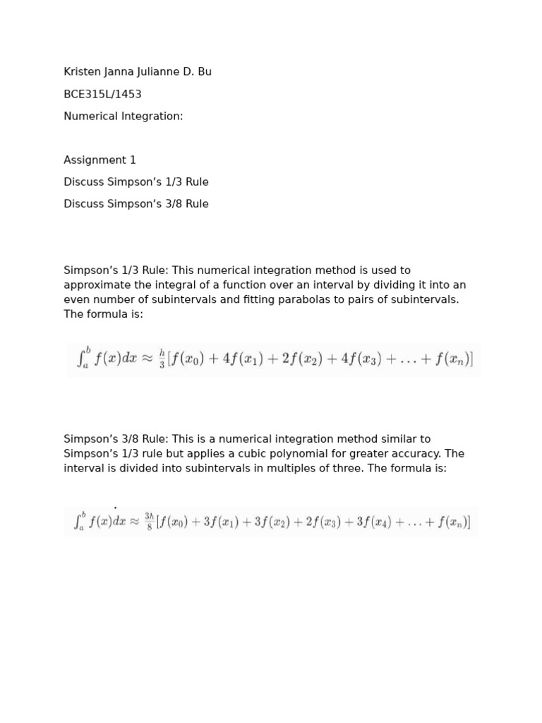 Numerical Integration Assignment 1 Bula | PDF