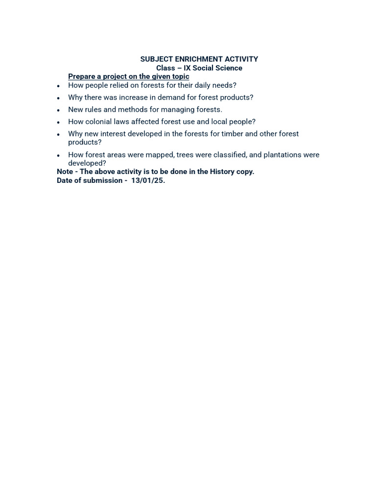 Subject Enrichment Activity of Class - 9 | PDF