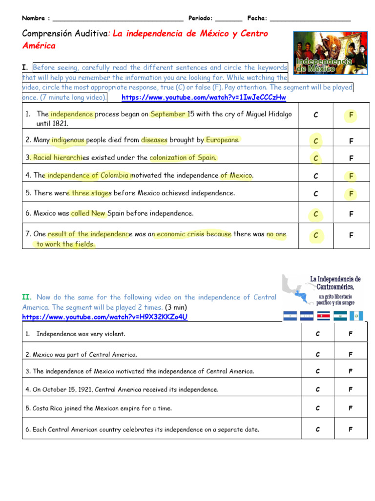 Mexico & Central America Independence Quiz | PDF