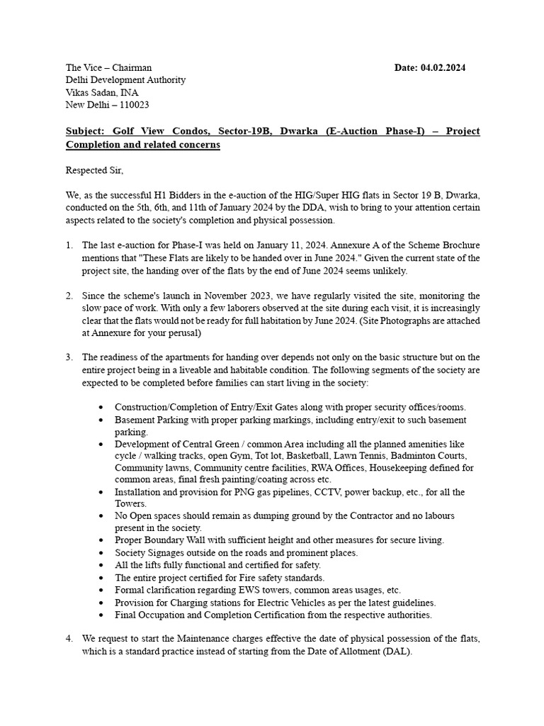 GolfView Sec19B DDA Letter | PDF