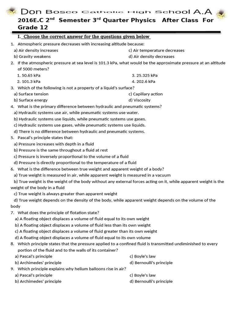 Grade 12 Physics Exam Questions | PDF | Fluid Dynamics | Thermal Expansion
