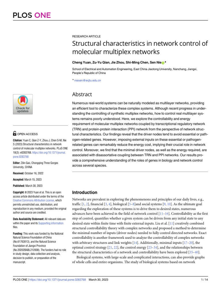 Structural Characteristics in Network Control of Molecular Multiplex ...