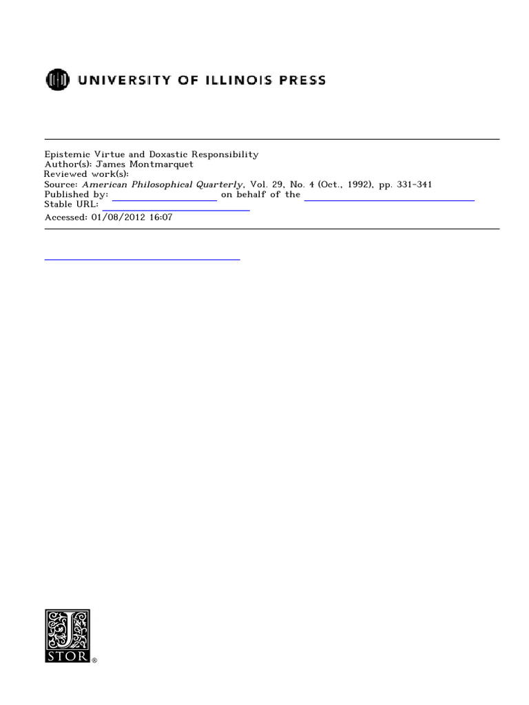 Epistemic Virtue and Doxastic Responsibility | PDF | Epistemology | Virtue