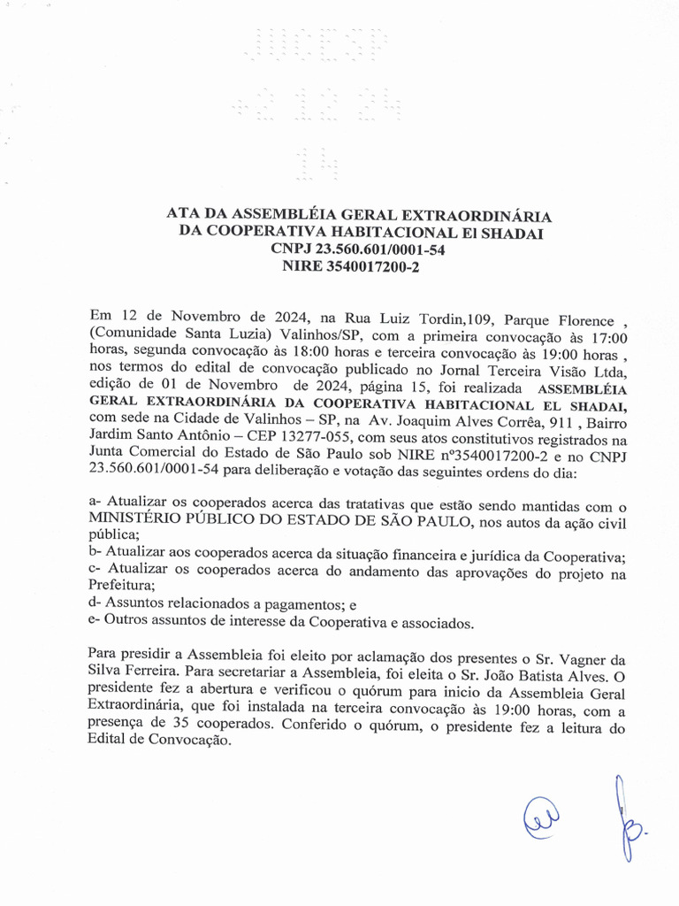 Ata Assembleia Extraordinária 12-11-2024 | PDF