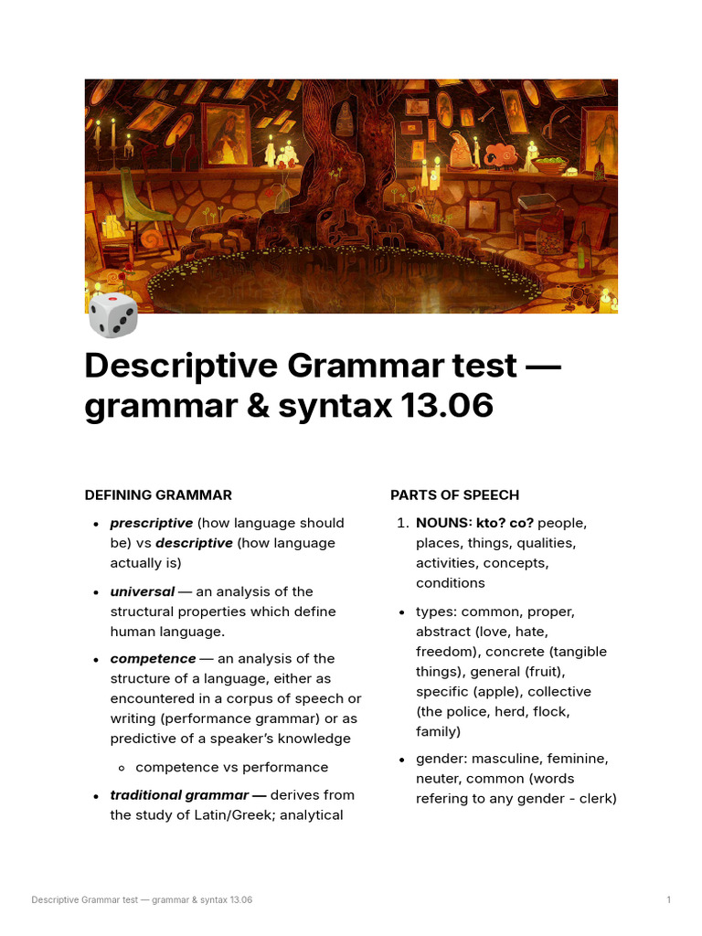 Descriptive Grammar Test - Grammar & Syntax | PDF | Verb | Clause
