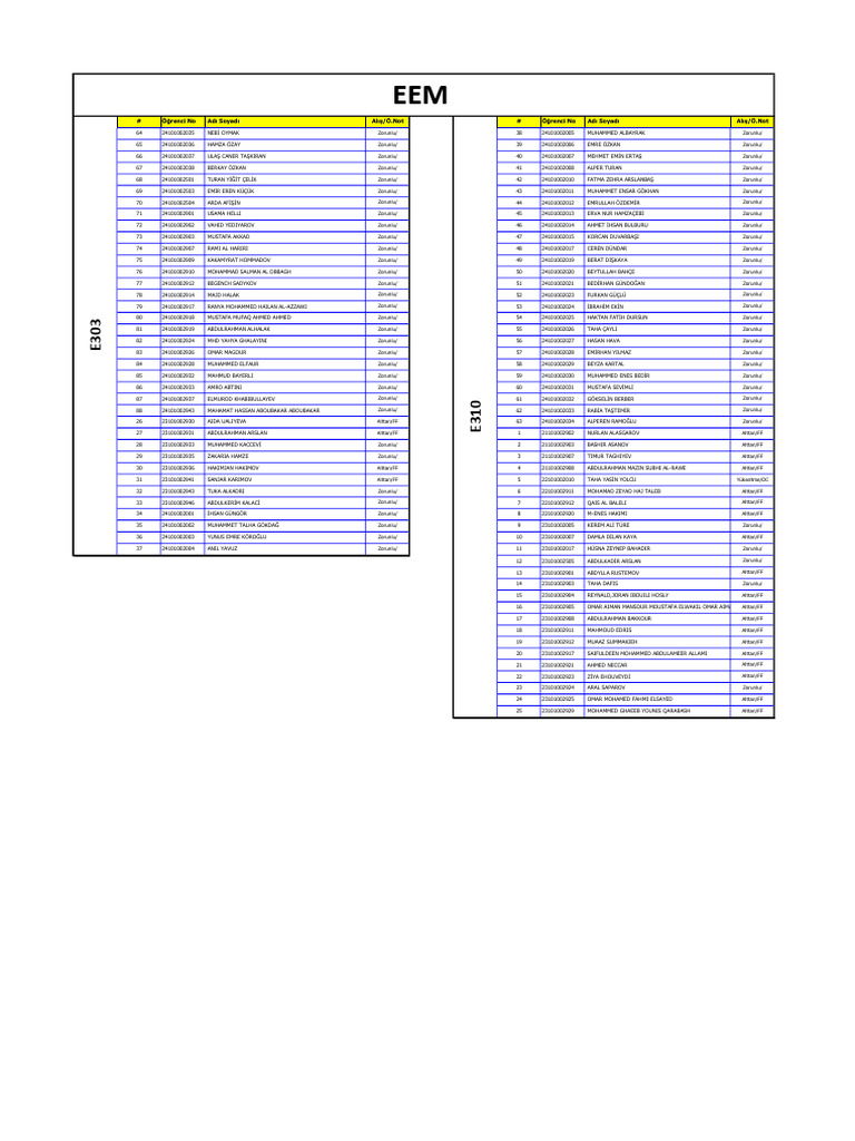 EMM Fizik 1 Final Oturma Düzeni | PDF