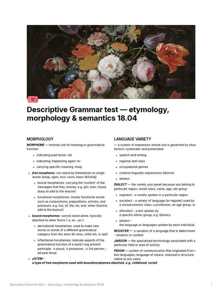 Descriptive Grammar Test: Morphology & Semantics | PDF | Word ...