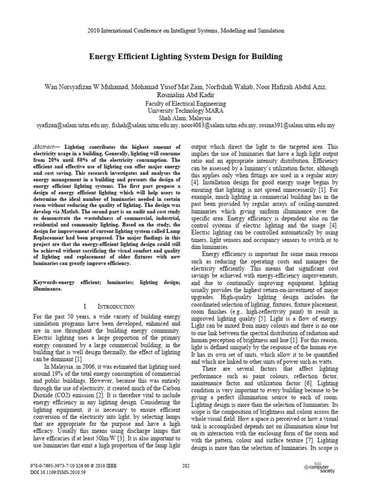 Energy Efficient Lighting System Design For Building | PDF