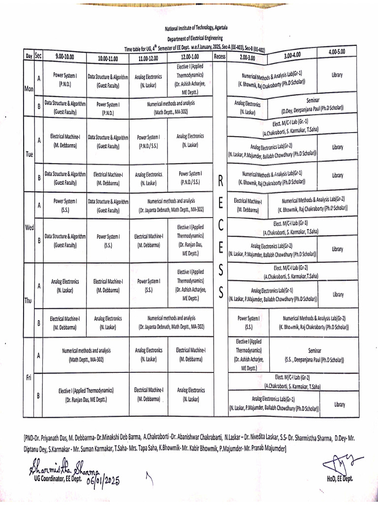 4th Sem timetable (EE) | PDF