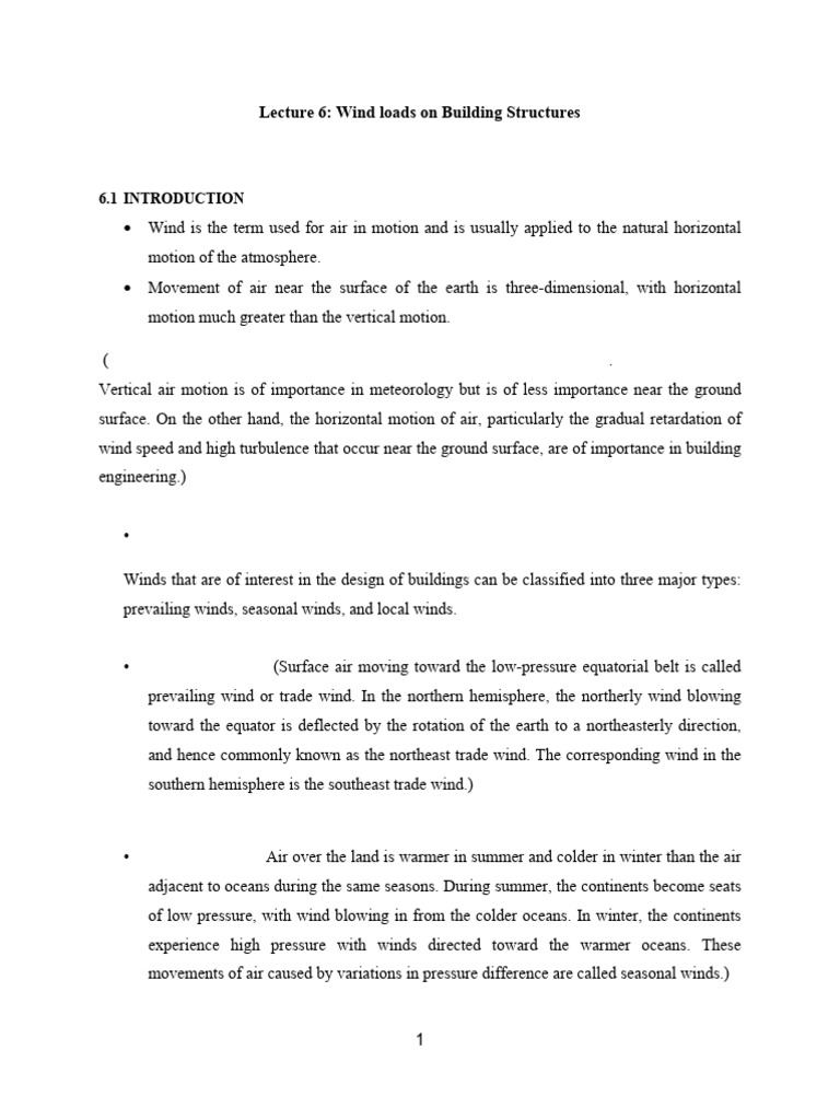 Lecture 6 - Wind Loads On Building Structures | PDF | Wound | Atmosphere Of Earth