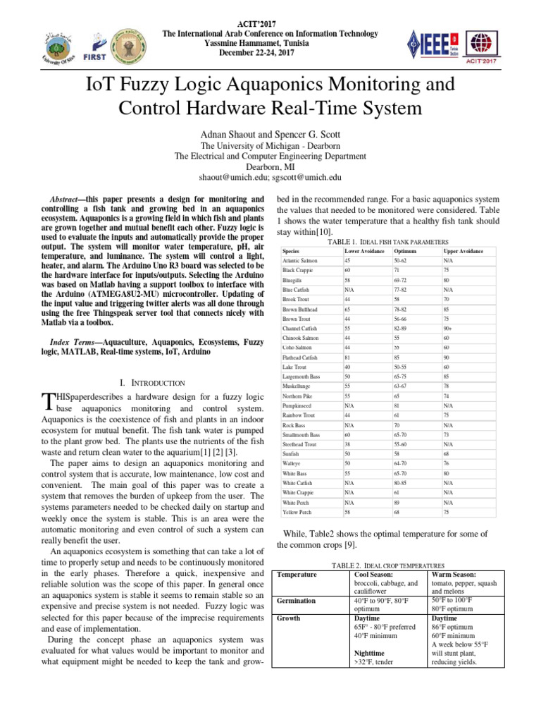 IoT Fuzzy Logic Aquaponics Monitoring An | PDF | Arduino | Aquaponics