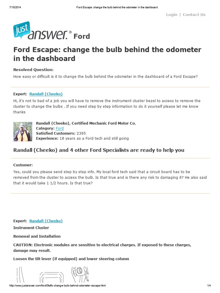 Ford Escape - Change The Bulb Behind The Odometer in The Dashboard ...