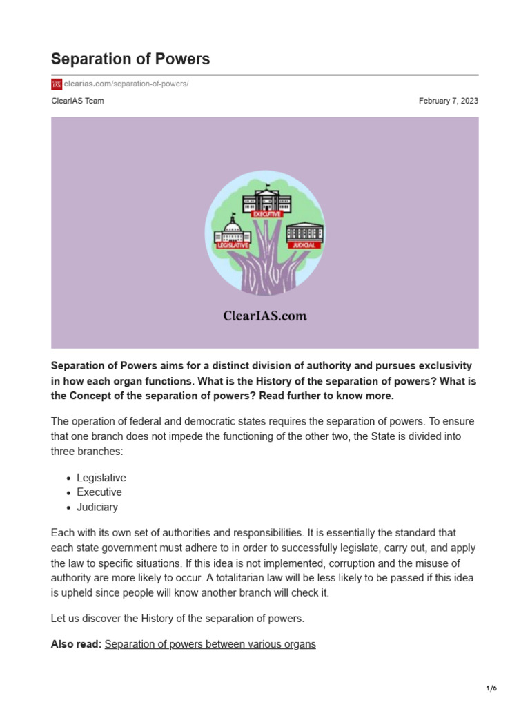 Separation of Powers | PDF | Separation Of Powers | Constitution