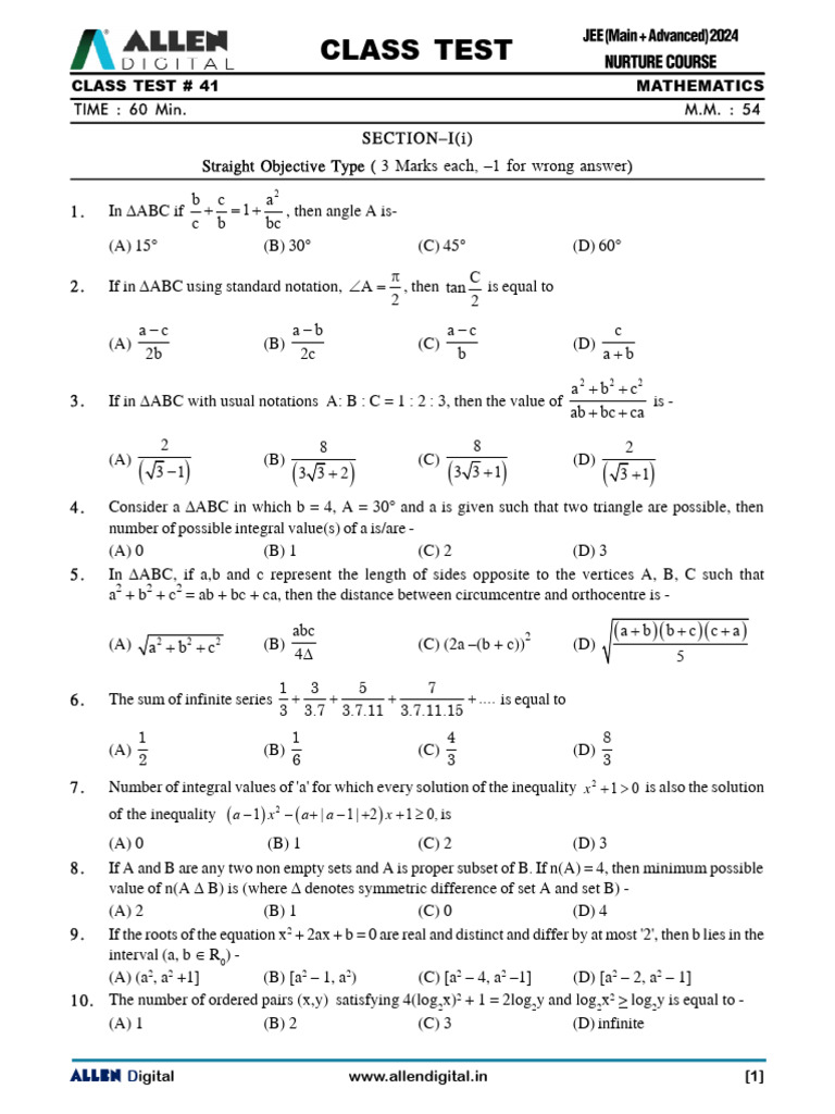 Class Test - N | PDF | Triangle | Mathematics