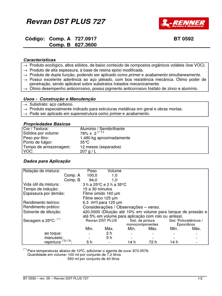 COMPONENTE BT 0592_REVRAN DST PLUS 727-743 | PDF | Temperatura